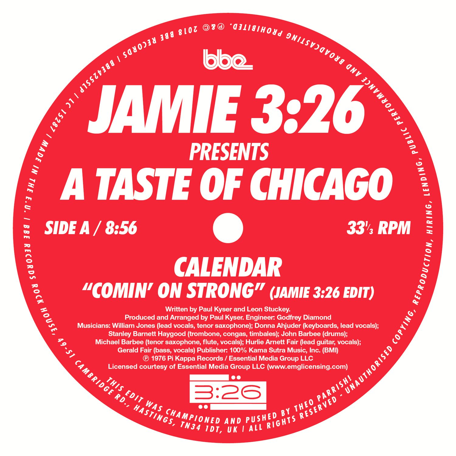 Jamie 3:26 presents A Taste of Chicago 12" Sampler - BBE Music - Barely ...